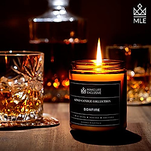 Scented Candles for Men | Bonfire, Mahogany & Teakwood Scented | Wood Wick, Long Lasting, Masculine Scents | Natural Soy Jar Candle for Home, Mancave & Bachelor Pad | The Perfect Mens Gift.