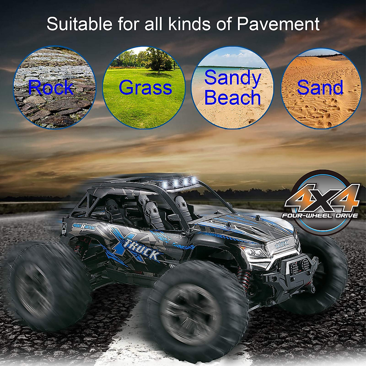 Fistone RC Truck 1/16 High Speed Racing Car, 24MPH 4WD Off-Road Waterproof Vehicle 2.4Ghz Radio Remote Control Monster Truck Dune Buggy Hobby Toys for Kids and Adults