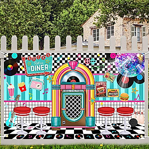 Avezano 50s Retro Diner Party Backdrop 50s Retro Rock and Roll Diner Classic Party Decoration Banner 1950s Sock Hop Party Decor 70.8 x 43.3 Inch