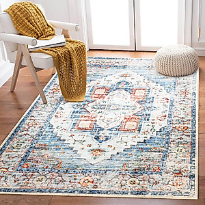 Washable Area Rugs 8x10 Large 8x10 Area Rugs Non Slip Rug Low Pile Area Rug Distressed Printed Carpet Soft Area Rug for Living Room Dinning Room Bedroom Playroom Indoor-Blue