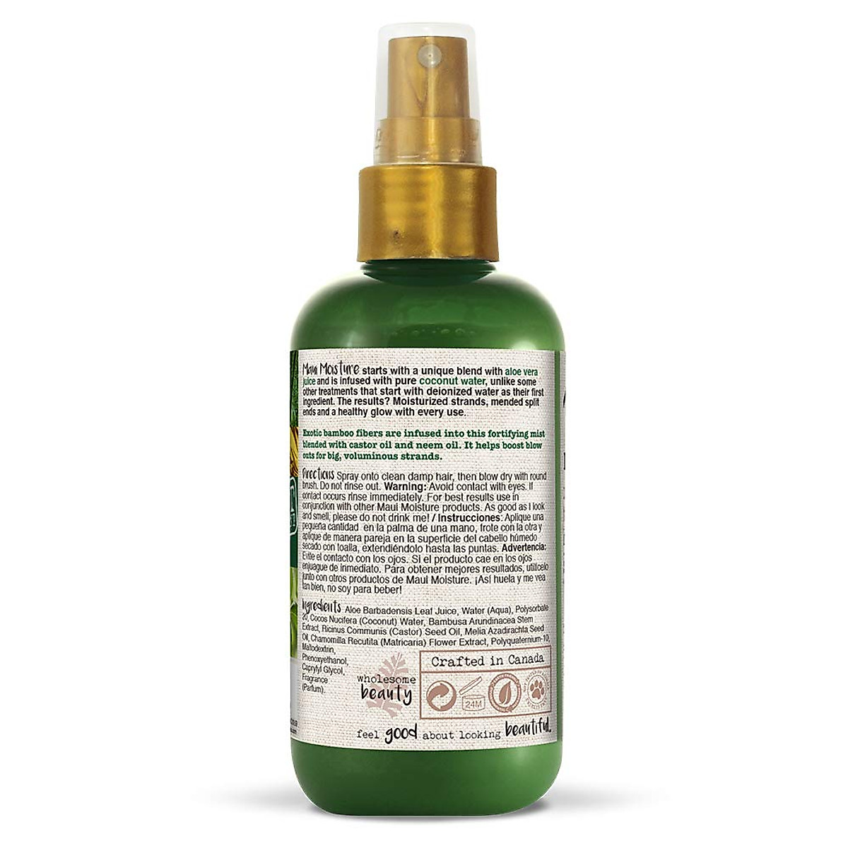 Maui Moisture Thicken & Restore + Bamboo Fibers Volumizing Blow Out Mist, Hair-Thickening Spray Treatment to Revive Weak, Brittle Curly Hair, Vegan, Silicone- & Paraben-Free, 8 Fl Oz