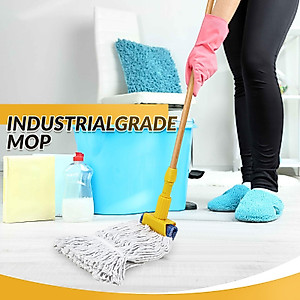 Suzile 6 Pcs Commercial Wooden Mop Industrial Cotton Mop Heads Replacement Wet Floor Cleaning Mop Include 2 Pcs 60" Long Mop Handle with Jaw Clamp 4 Pcs Interchangeable Mop Head for Home Office