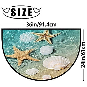 Summer Beach Half Round Door Mat, Starfish Shell Floor Mat Non-Slip Half Circle Area Rug Durable Washable Runner Mat for Living Room Bedroom Indoor Outdoor Entry for High Traffic Areas