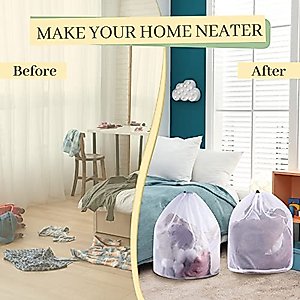 Fine Mesh Laundry Bag with Drawstring White Heavy Duty Mesh Bag Machine Washable Sheet Drawstring Bag Net Wash Bag Laundry Washing Bag for Delicates College Dorm, X-Large (12 Pcs)