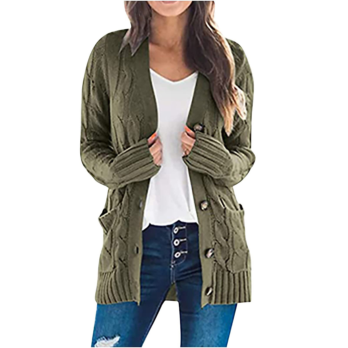 Prime Wardrobe Cardigan Sweater for Women Oversized Fall Winter Button Down Sweater Tops Fashion Long Sleeve Outwear with Pockets Deal of The Day Prime Today