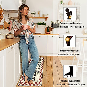 tubeamin Red Buffalo Plaid Kitchen Rugs Set of 2 Anti Fatigue Kitchen Mats for Floor Foam Cushioned Non Slip Kitchen Rug Farmhouse Style Waterproof Comfort Padded Standing Mat for Sink, Laundry