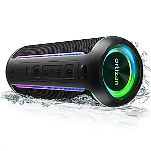 Ortizan Portable Bluetooth Speaker, 40W HD Sound and Deep Bass, IPX7 Waterproof, True Wireless Stereo, Bluetooth 5.3, 30H Playtime, LED Lights, Preset EQ, USB Play, for Home, Outdoor, Party, Black