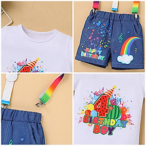 IBTOM CASTLE Watermelon 1st 2nd 3rd 4th 5th Birthday Boy Outfit for Baby Toddler Cake Smash Melon Bowtie Jumpsuit +Denim Shorts+Suspenders+Crown Photo Shoot Formal Suit Blue Crown-4th Birthday Boy 4T