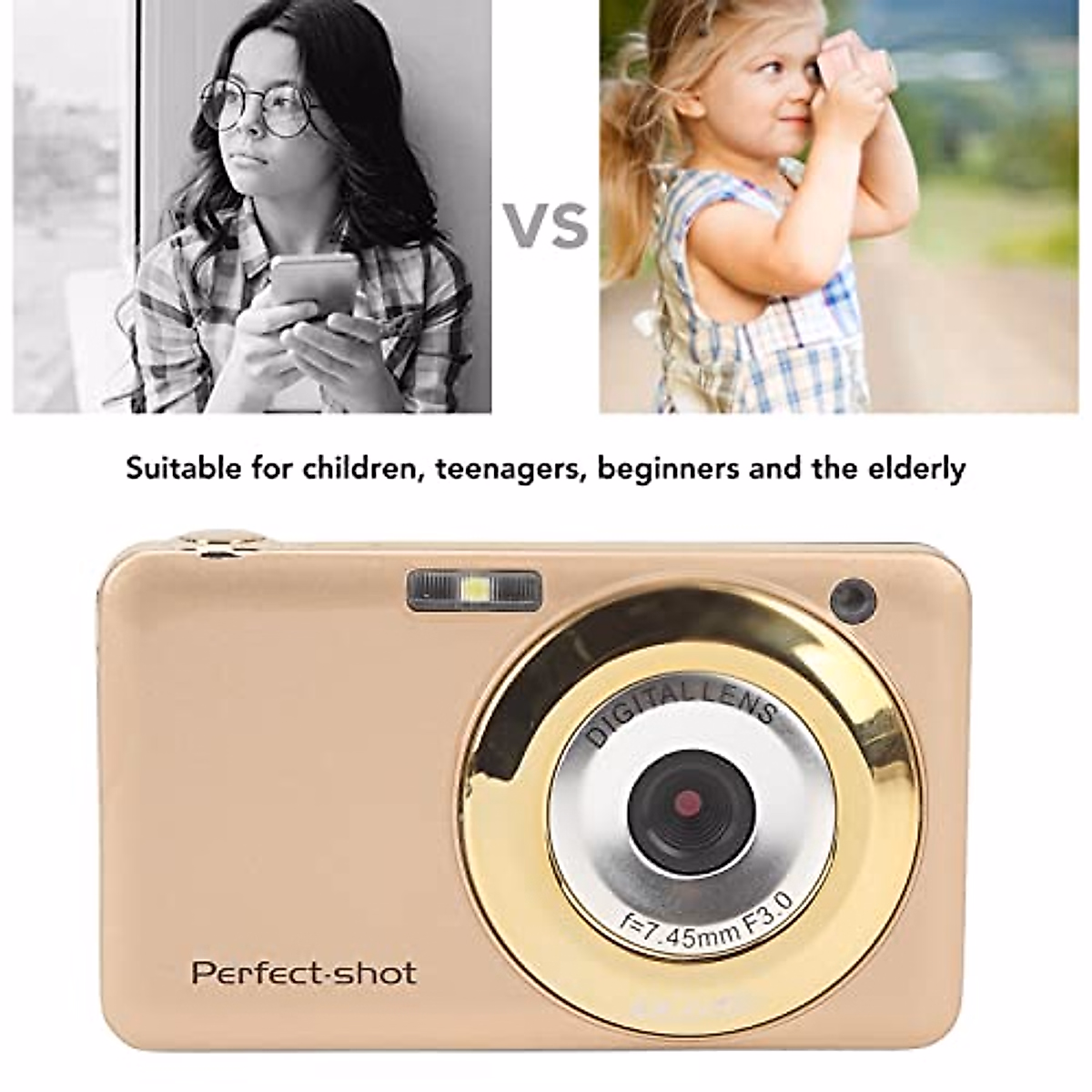 Digital Camera, Kids Camera 2.7in 48MP High Definition Camera with 8X Zoom, Compact Portable Mini Cameras for 4-15 Year Old Kid Children Teen Student Girls Boys(Gold)
