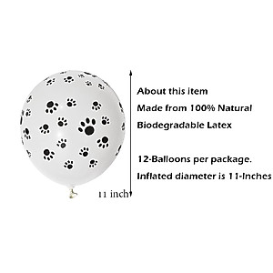 DelightBox Paw Prints-A-Round Biodegradable Latex Balloons, White with Black paw prints All-Around, 11-Inch (12-Units)