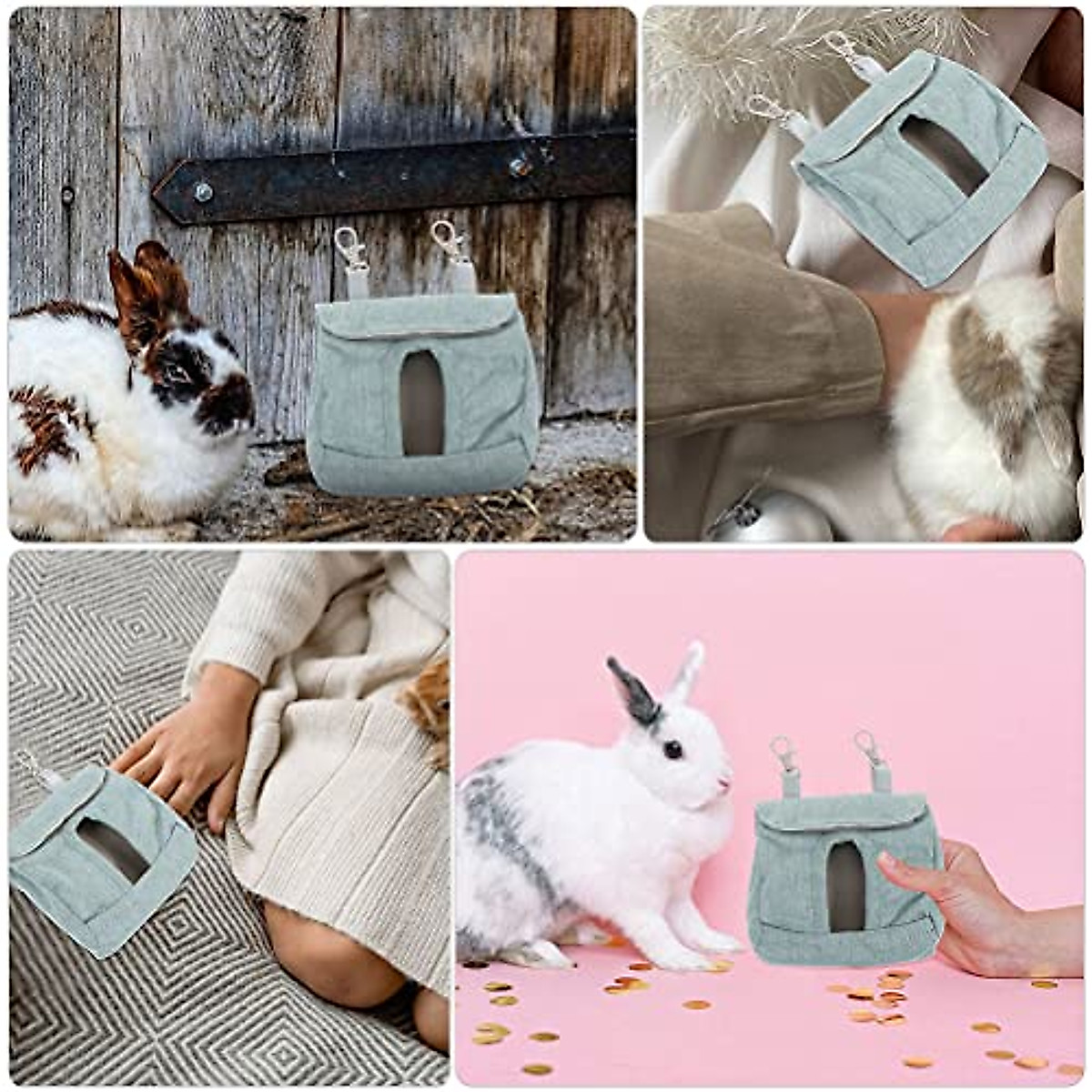 LUOZZY Rabbit Hay Feeder Bag Hanging Guinea Pig Hay Feeder Storage Hanging Hay Feeding Bag for Small Animal Supplies (Blue)