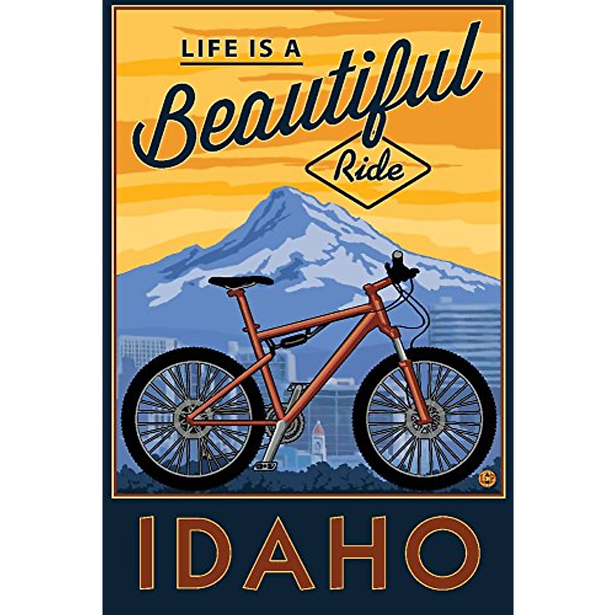 Idaho, Life is a Beautiful Ride, Bike and Mountain (16x24 Giclee Gallery Art Print, Vivid Textured Wall Decor)
