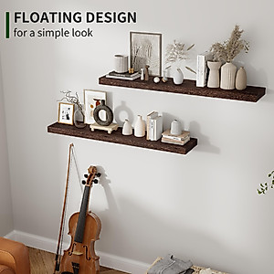 Marsmiles Floating Shelves, 36 Inch Wall Shelf Set of 2, Rustic Wood Shelves for Wall Storage, Fireplace Mantel, Wall Mounted Wooden Display Shelf for Bathroom Bedroom Kitchen Garage, Rustic Brown
