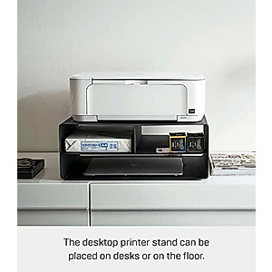 Yamazaki Home Desktop Printer Stand - Computer Accessory Office Organizer Steel One Size Black