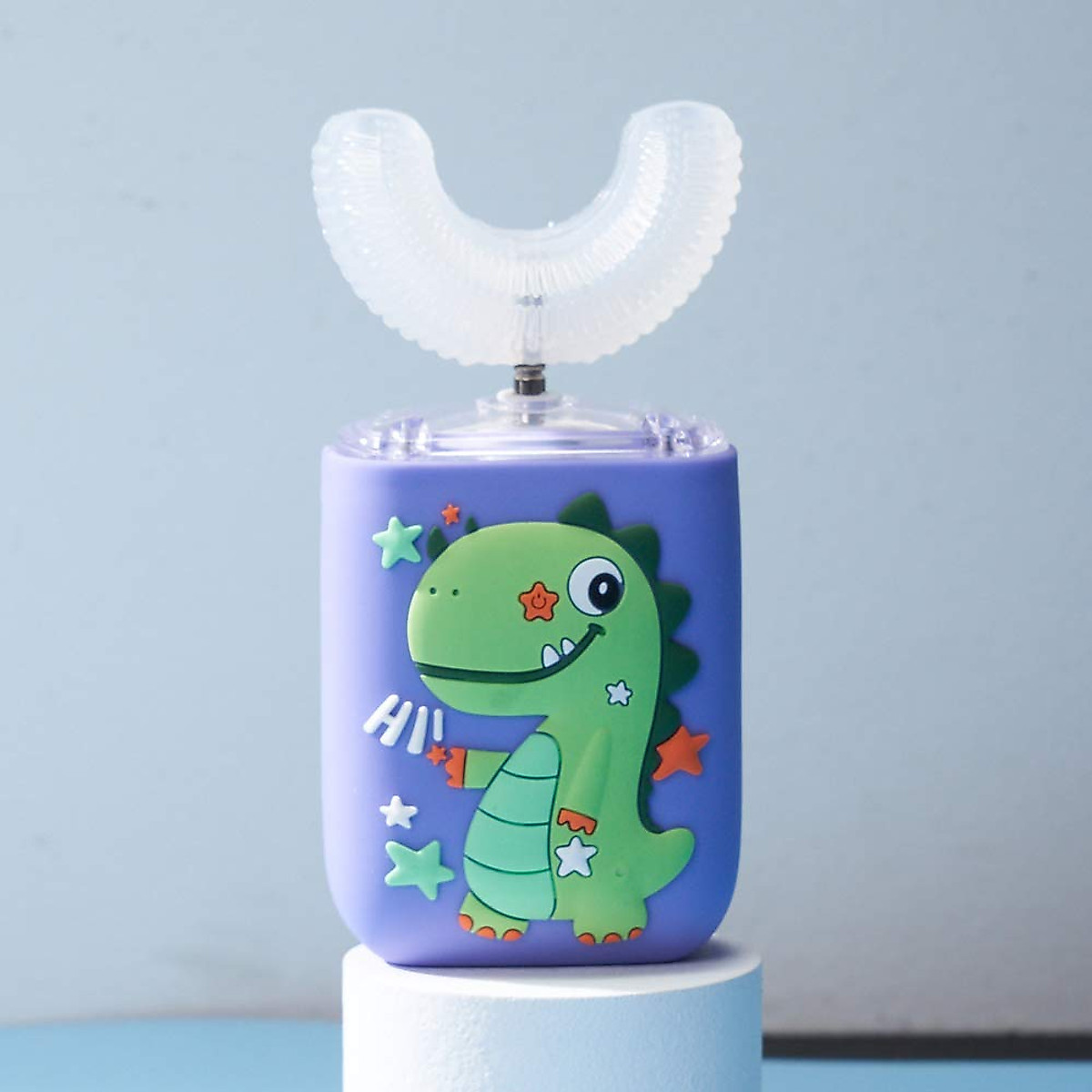 Kids Electric Toothbrushes Dinosaur U Shaped Rechargeable Ultrasonic Automatic Toothbrush for Toddler with Replacement Brush Heads 6 Cleaning Modes IPX7 Waterproof 360° Oral Care 45S Timer (Age 2-7)