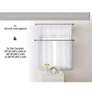 HLC.ME Audrey Embroidered Sheer Voile Window Curtain Short Rod Pocket Tiers for Kitchen, Bedroom, Small Windows and Bathroom (30 x 24 inch Long, White)