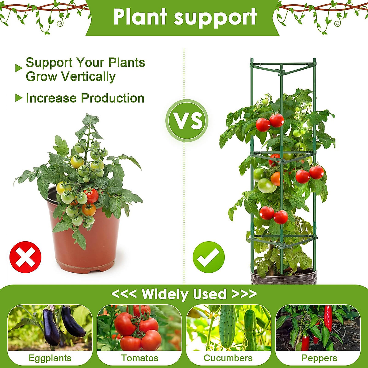 Tomato Cages for Garden,3 Pack Tomato Cages Trellis, Tomato Cages Heavy Duty Tomato Stake Support, Plant Cage Garden Cage for Pots Vegetables Plants 48 inches