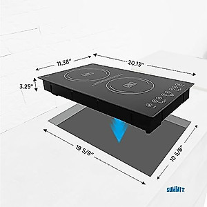 Summit SINC2220 12-inch 2 burner Digital Electric Induction Cooktop with 7-piece cookware set, Jet Black Glass, 230V, 3100W, LED Display, 8-Power Level, Timer, Easy Plug-In, Easy to Clean
