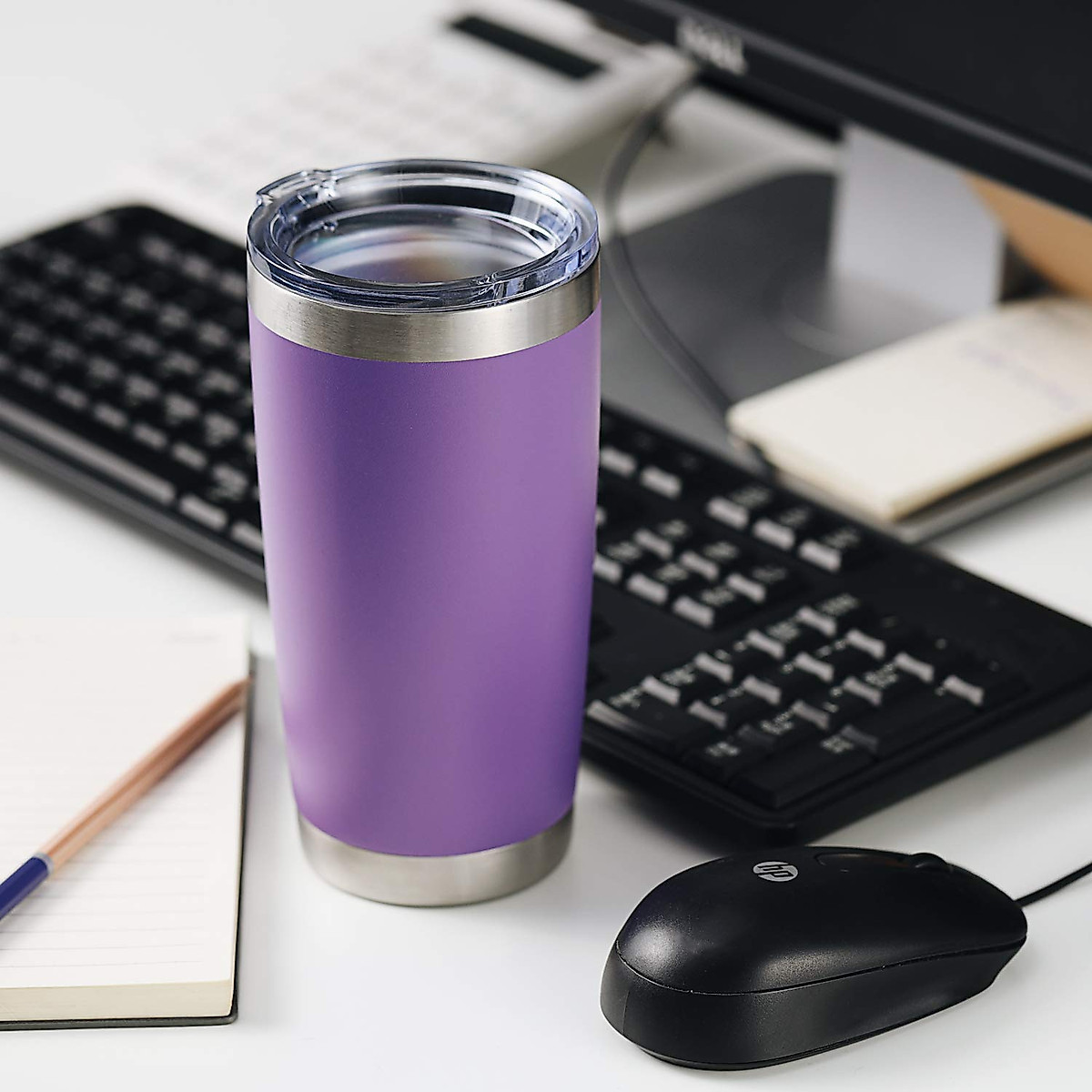 MEWAY 20oz Tumbler Cup Double Wall Vacuum Insulated Travel Mug Bulk, Stainless Steel Tumblers with Lid and Straw, Durable Powder Coated Coffee Cups for Cold & Hot Drinks (Purple, 1)