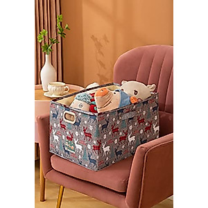 Nopuper Large Toy Box Storage Organizer with Lid,2 Packs, Foldable Shelf Storage Bins, Sturdy PP Interlayer,Hard Bottom and Sides, 20"*16"*12"