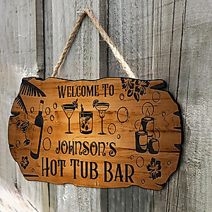 NNAMESISS- Personalized Hot Tub Rules Sign, Hot Tub Sign, 8 Inches, 12 Inches, 18 Inches Wooden Sign, Porch Patio Yard Decoration, Backyard Decor, Hot Tub Decor, Housewarming Gift, Gift for Friend