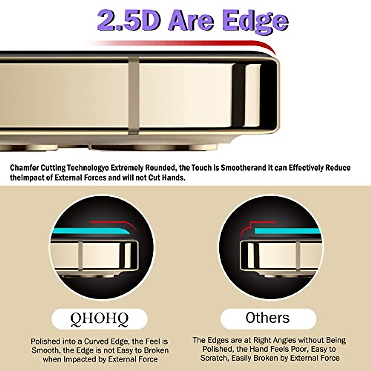 QHOHQ 3 Pack Screen Protector for iPhone 14 Pro 6.1 Inch with 3 Pack Tempered Glass Camera Lens Protector, Ultra HD, 9H Hardness, Scratch Resistant, Case Friendly