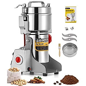CGOLDENWALL 700g Electric Grain Grinder Mill Safety Upgraded 2400W High-speed Spice Herb Grinder Commercial Superfine Grinding Machine Dry Cereals Pulverizer CE 110V (700g Swing Type)