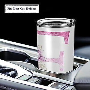 OTVEE 20 oz Tumbler with Lid and Straw, Vacuum Stainless Steel Insulated Coffee Travel Mug Cup, Double Walled BPF Free Leakproof Water Bottle Thermos for Sport Office, Floral Watercolor Alphabet F