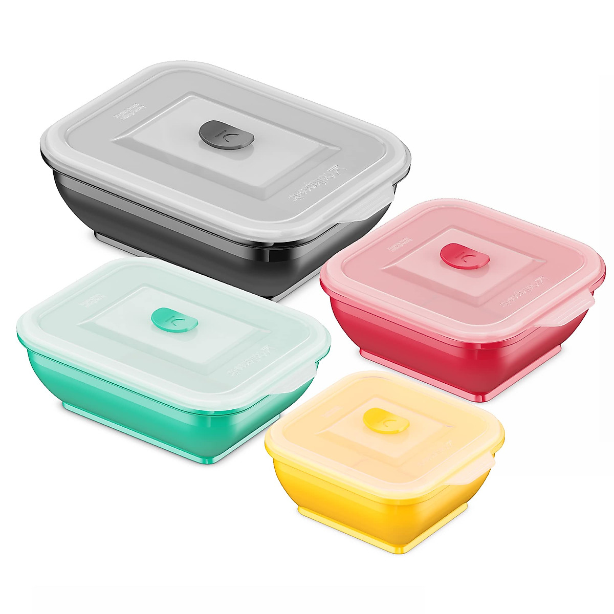 Collapse-it Best Kitchen Ware - Silicone Food Storage Containers - BPA Free Airtight Bowls - Collapsible Lunch Box - Oven, Microwave, Freezer Safe + eBook - 4 Pc Set (6-Cup, 4-Cup, 3.5-Cup, & 2-Cup)