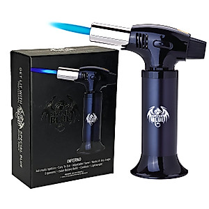 Kitchen Torch, blow torch -Special Blue Refillable Butane Torch With Safety Lock & Adjustable Flame and Fuel gauge - Culinary Torch, Creme Brulée Torch for Cooking Food, Baking, BBQ (Black)