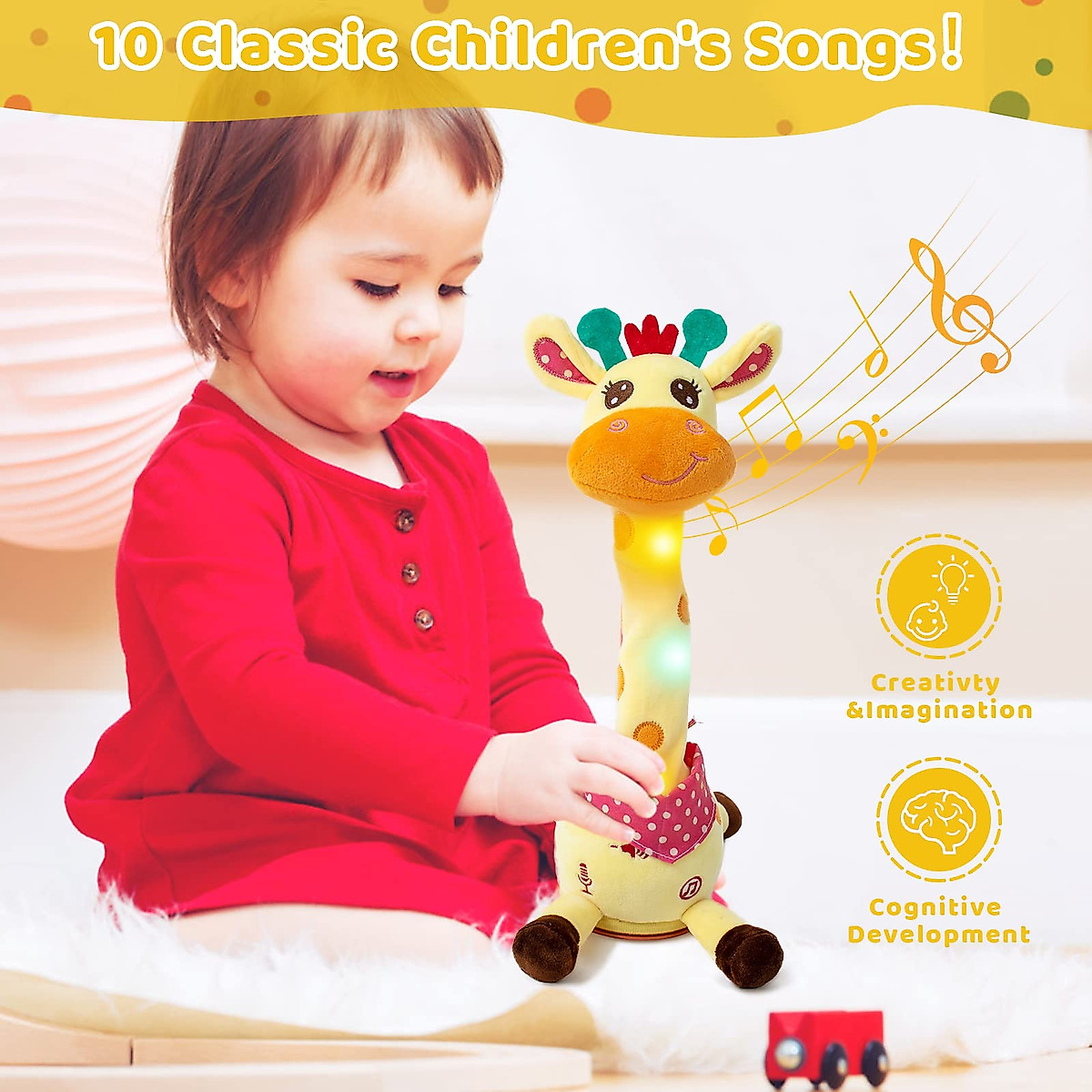 Emoin Giraffe Stuffed Animal Baby Toys 6 to 12 months Giraffe Toys Singing 10 Children's Songs Dancing Giraffe Light Up Toys Repeat What You Say Giraffe Gifts for Toddlers 1-3 Years Old