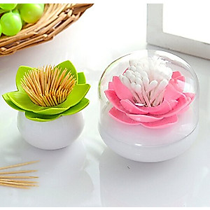 MaxS Lotus Cotton Swab Holder Small Toothpicks Q-tips Storage Organizer Canister Jar for Swabs Cosmetic Pads - White