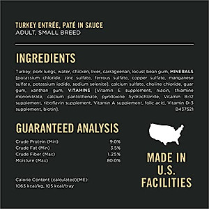 Purina Pro Plan Wet Dog Food for Small Dogs Adult Small Breed Turkey Entree High Protein Dog Food - (12) 3.5 oz. Trays