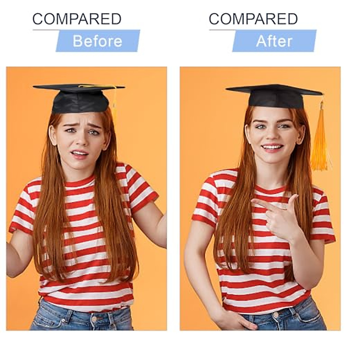 Viabty Graduation Cap Headband, Secure Your Grad Cap and Your Hairstyle, Firm Anti-Fall Hair Band for Graduation Cap, 2Pcs Black