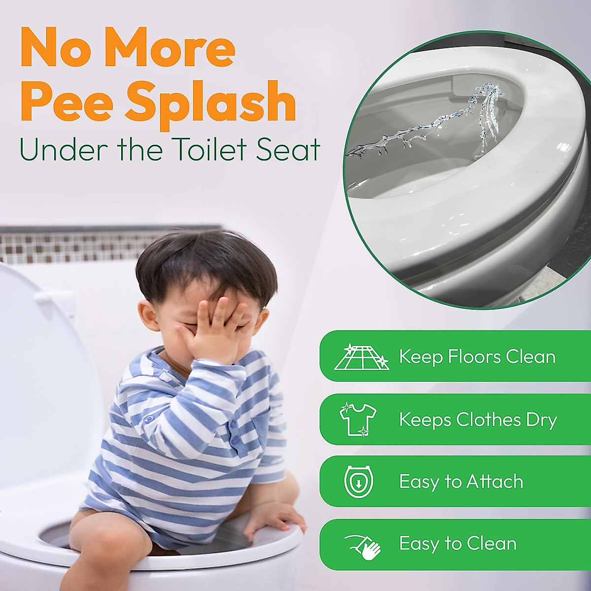 P-flector® Urine Guard for Toilet Seat - Pee Splash Guard for Potty-Training Kids, Men, Adults, Seniors & Special Needs Individuals - Fits Round, Elongated & Curved Toilet Seats, Prevents Urine Splash