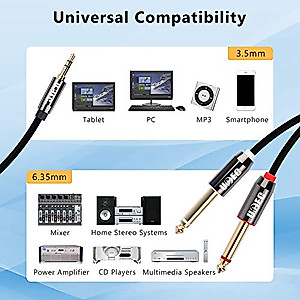 UCEC 10FT/3M 3.5mm 1/8" TRS to Dual 6.35mm 1/4" TS Mono Y-Cable Splitter Cord with Zinc Alloy Housing for iPhone, iPod, Laptop, CD Players, Power Amplifier, Multimedia Speakers, Home Stereo Systems