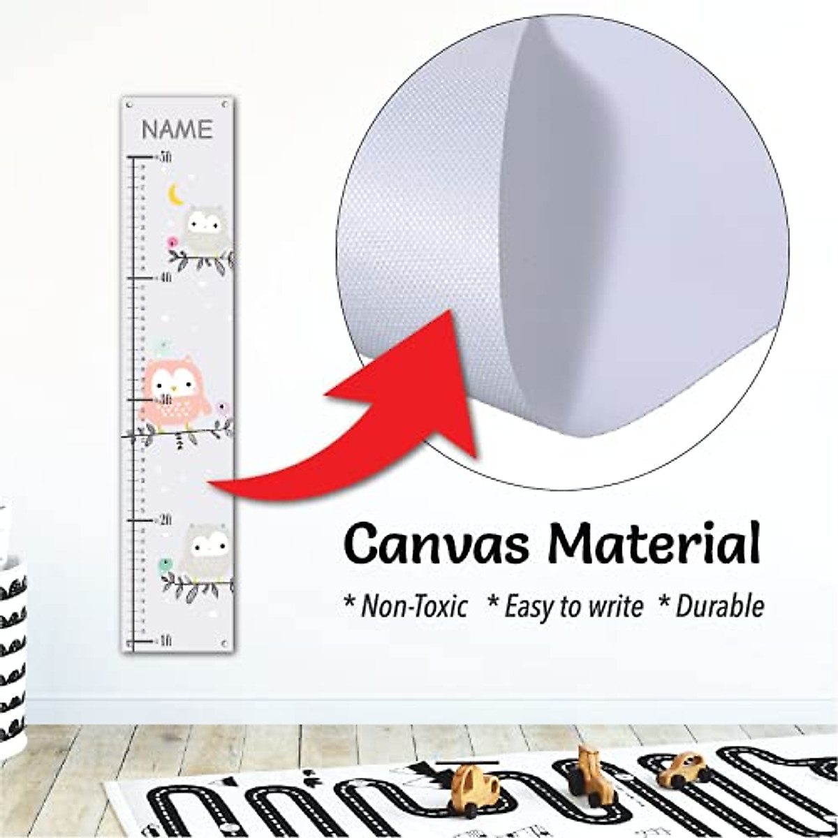 Personalized Kids Canvas Growth Chart, Height Chart, Growth Chart Banner, Cute Owl