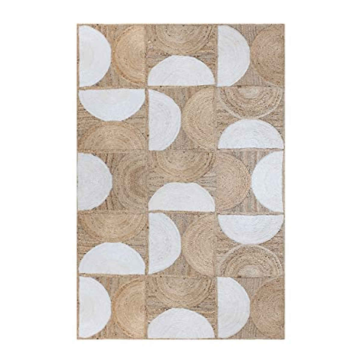 Casavani Indian Hand Braided Rag Rug Geometric Beige & White 3x5 Ft Rectangular Shape Jute Rug Home/Office Doormat Rugs For Bedroom,Dining Room & Kitchen 11x11 Feet Square