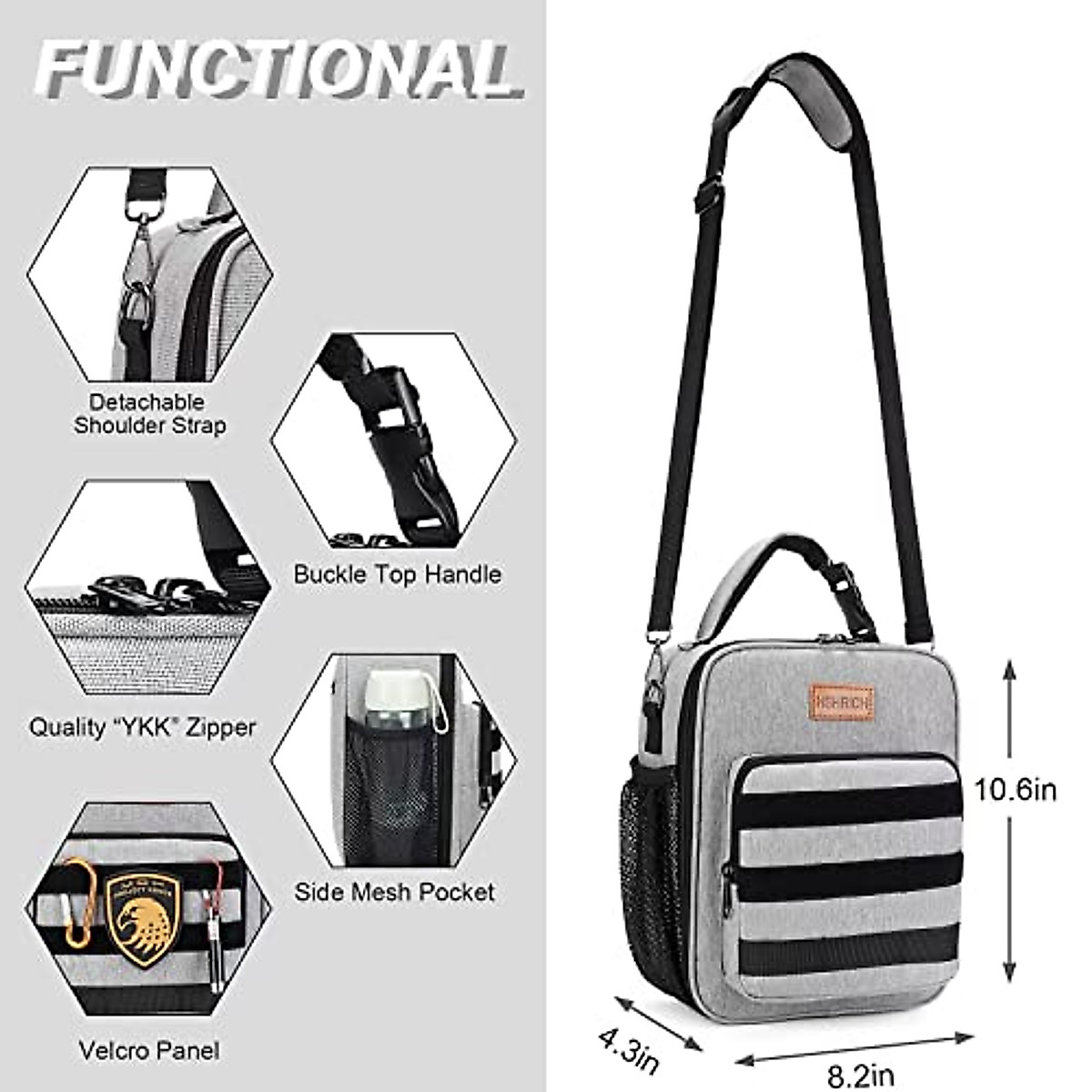 HSHRICH Lunch Box for Men Women, Insulated Reusable Portable Lunchbox - Adults Small Lunch Bag for Office Work Picnic (Grey)