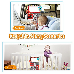 beetoy Tummy Time Baby Mirror Toys Newborn Infant Sensory Toys with Crinkle Cloth Book & Teethers, High Contrast Developmental Baby Mirror Crawling Toys 0 3 6 12 Months