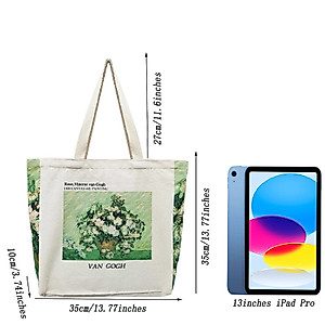 BROADREAM CanvasAesthetic - Zippered Tote Bag with Interior Pocket by Shoulder for Women Shopping