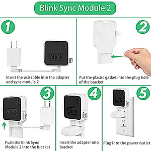 64GB USB Flash Drive and Outlet Wall Mount for Blink Sync Module 2,Mounting Bracket Holder with Short Cable for All-New Blink Outdoor Indoor Home Security Camera Sync Module, No Messy Wires or Screws