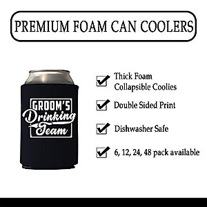 Veracco Groom and Groom's Drinking Team Can Coolie Holder Bachelor Party Wedding Favors Gift For Groom Groomsmans Proposal (12, Wht Groom, Blk DT)