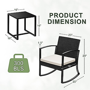 Devoko 3 Pieces Patio Chair Set Outdoor Rocking Chairs Set Resin Patio Furniture Bistro Sets Porch Furniture with Coffee Table (White)