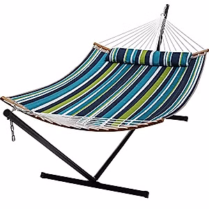 SUPERJARE Hammock with Stand, 2 Person Heavy Duty Hammock Frame, Detachable Pillow & Strong Curved-Bar & Portable Carrying Bag, Perfect for Outdoor & Indoor - Dark Cyan