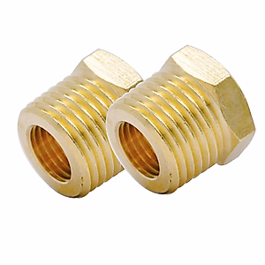 HZFJ Brass Threaded Pipe Fitting 1/2 Inch NPT Male x 1/4 Inch NPT Female Hex Bushing Adapter (Pack of2)