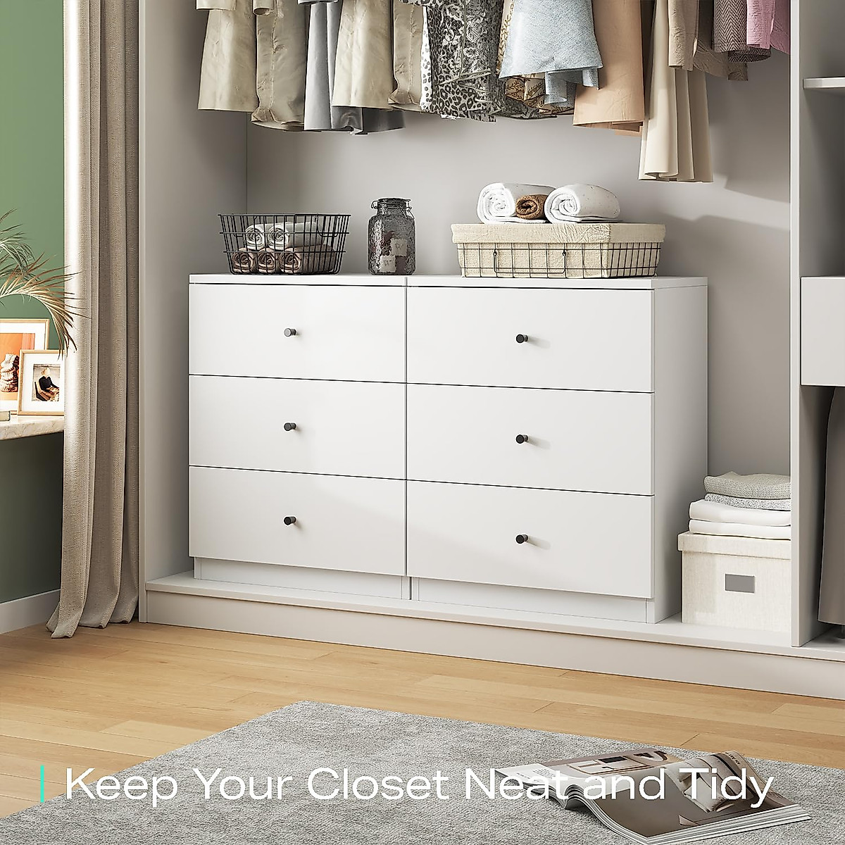 Modern 3 Drawer Dresser for Bedroom, Tall Nightstand with Conical Handles, Wood Chest of Drawers with Storage for Closet, Small Cabinet Bedside for Living Room, White