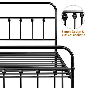 Yaheetech Classic Metal Platform Bed Frame Mattress Foundation with Victorian Style Iron-Art Headboard/Footboard/Under Bed Storage/No Box Spring Needed/Twin Size Black