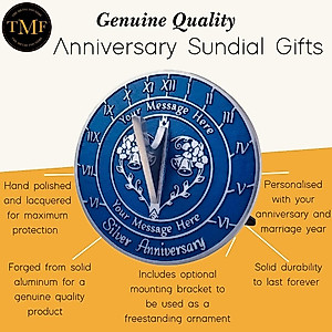 The Metal Foundry Personalized Silver 25th Large Sundial - Recycled Solid Metal UK Manufactured Home Decor Or Garden Present Idea for Parents, Friends Or Couple On 25 Years Marriage