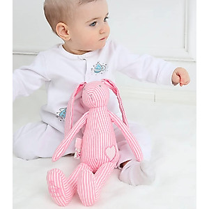 Manon des Pres Plush Baby Bunny Rabbit Stuffed Animal Toys. 100% Cotton Fabric Doll for Newborn Kids. Sleeping Gifts for Boys and Girls. Soft, Cute Blue and Pink Easter Bunny (Pink)